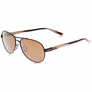 Oakley Women's OO4108 Tie Breaker Pilot Sunglasses, Polished Black/Prizm Tungsten, 56 mm