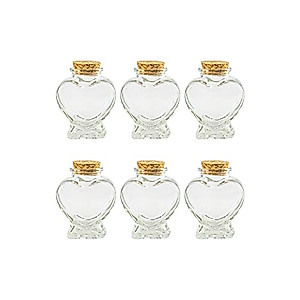 2.7 OZ Heart Shaped Glass Favor Jars with Cork Lids,Glass Wish Bottles with Cork,Decorative Glass Bottle with Cork Stopper-(80ml-6Pcs)