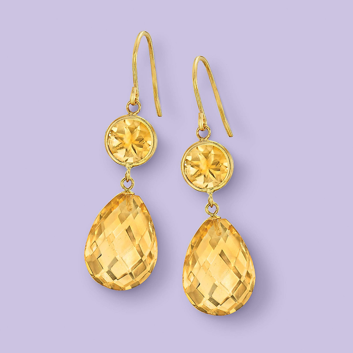 Ross-Simons 19.00 ct. t.w. Citrine Drop Earrings in 14kt Yellow Gold