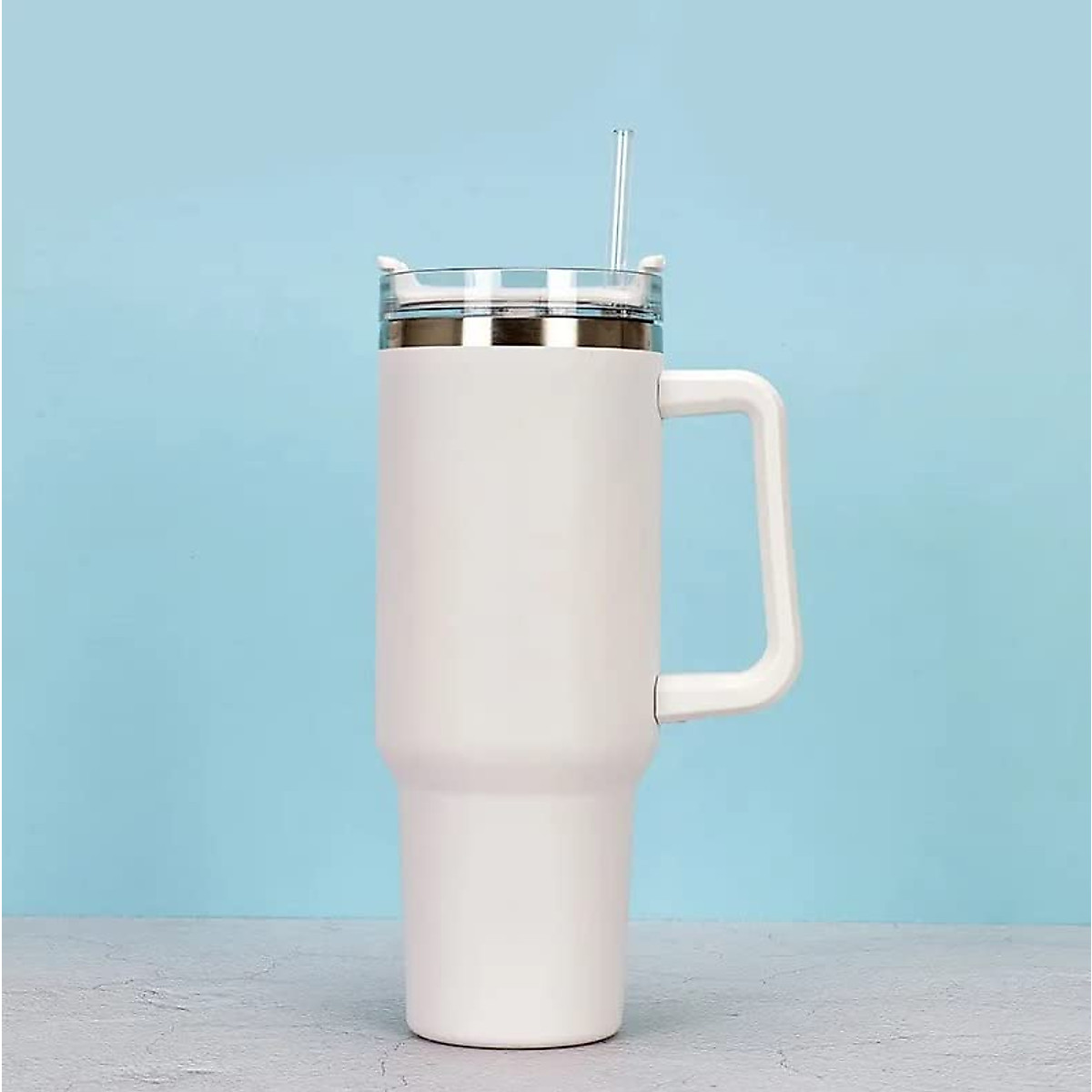 40 oz Tumbler With Handle and Straw Lid Insulated Reusable Stainless Steel Water Bottle Travel Mug Iced Coffee Cup Travel Mug for Hot and Cold Beverages 40 oz Tumbler with Handle