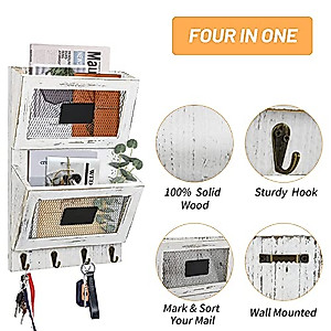 Mail Holder for Wall with Key Hook, Mail Organizer Wall Mount with Key Holder, Hanging Mail Organizer Wall, Key and Mail Holder for Wall Organizers and Storage