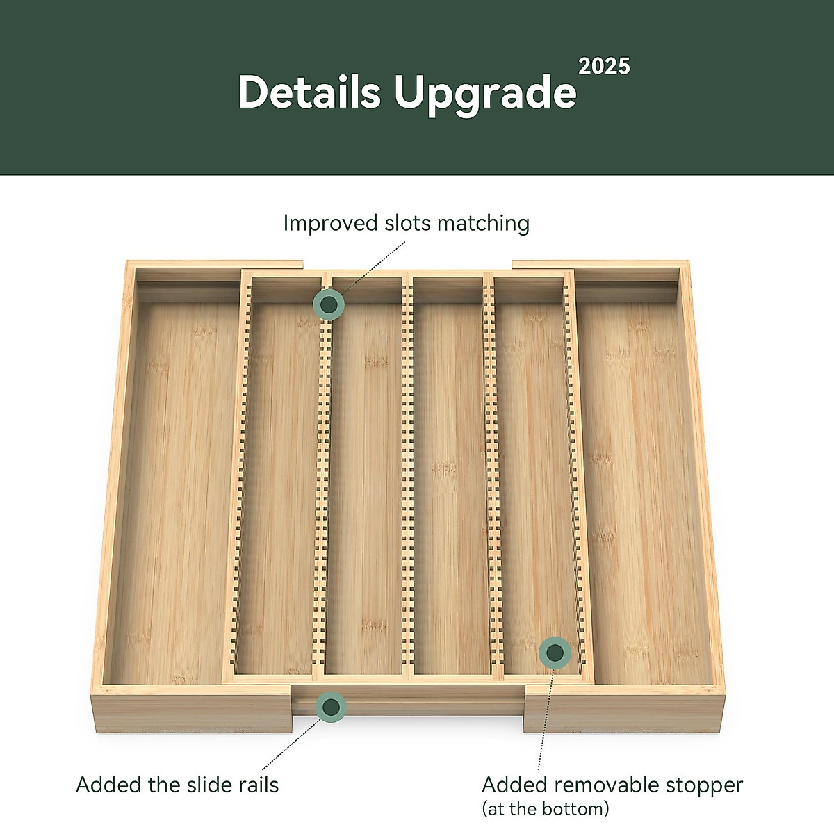 WELL WENG Larger Expandable Bamboo Organizer Holder for Counter Drawer Insert - Compatible with Nespresso Vertuo Capsules - Tea Bags Storage (Natural)