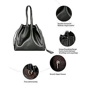 TIJN Crossbody Bag for Women Drawstring Bucket Bag Shoulder Top-Handle Bag Soft Vegan Leather Tote Bag (Aria)
