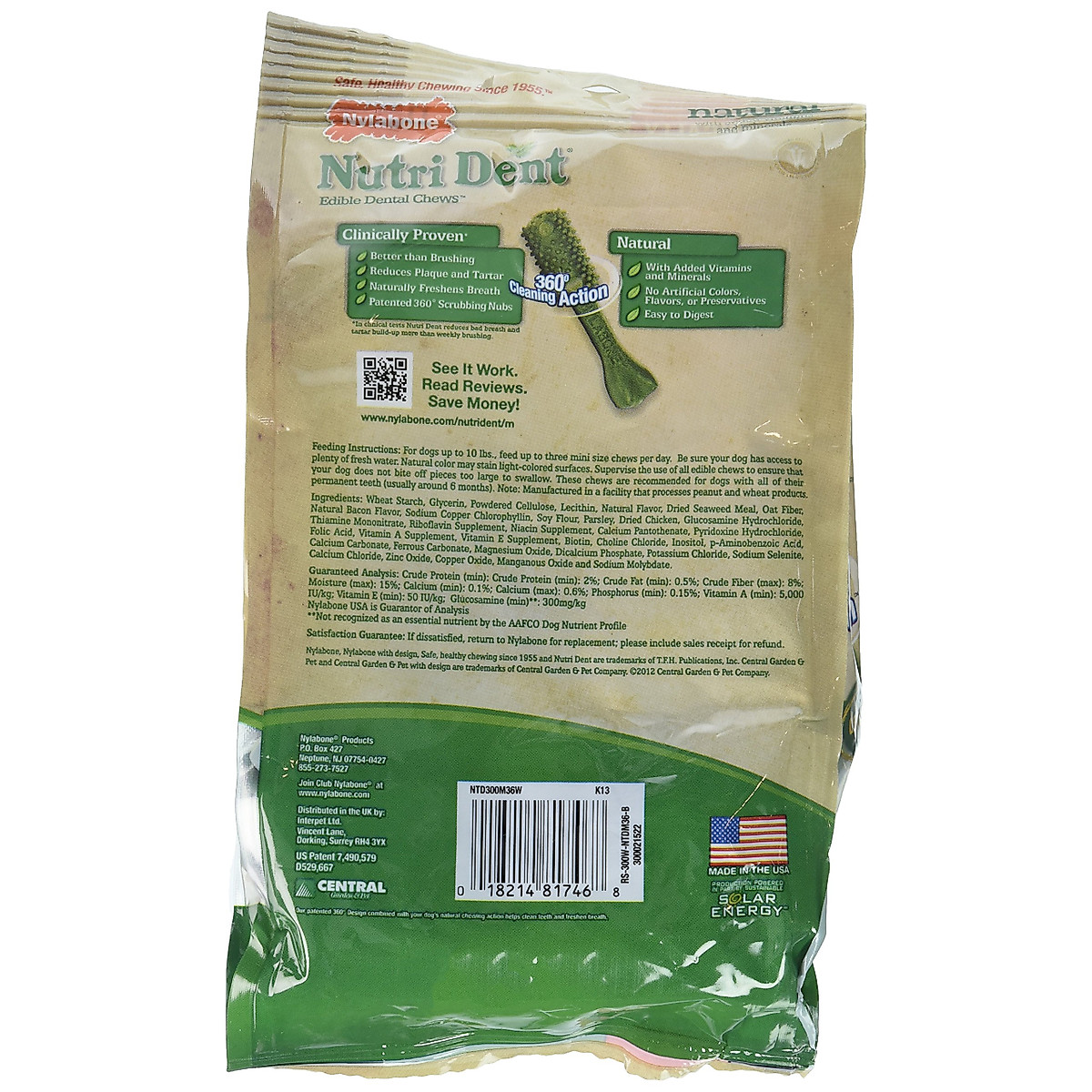 Nylabone Nutri Dent Mini Dental Chews- 36 Count, 6.3 Oz, ( 2 Pack)