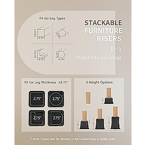 Affogato Bed Risers (Pack of 16) Adjustable Furniture Risers Lift Heights 2, 3, 4 or 5 Inch Heavy Duty Lifts Up to 5,000 lbs Bed Lifts Risers for Bed Frame Sofa Couch Desk and Table, Black
