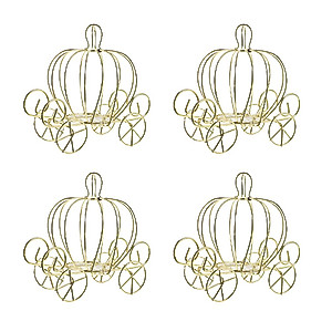NUOBESTY 4pcs Carriage Centerpiece Metal Wire White Princess Carriage Figurine Candy Box for Wedding Party