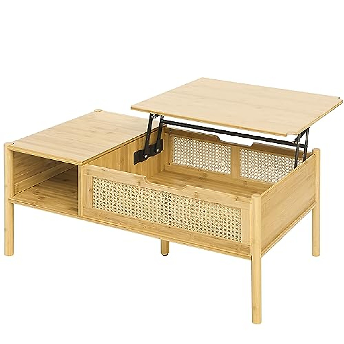 Rattan Lift Top Coffee Table, Wood Lifting Top Central Table with Hidden Compartment, 40 Inch Lift Tabletop Tea Table Cocktail Table Modern Pop up Adjustable Table for Home Living Room, Office