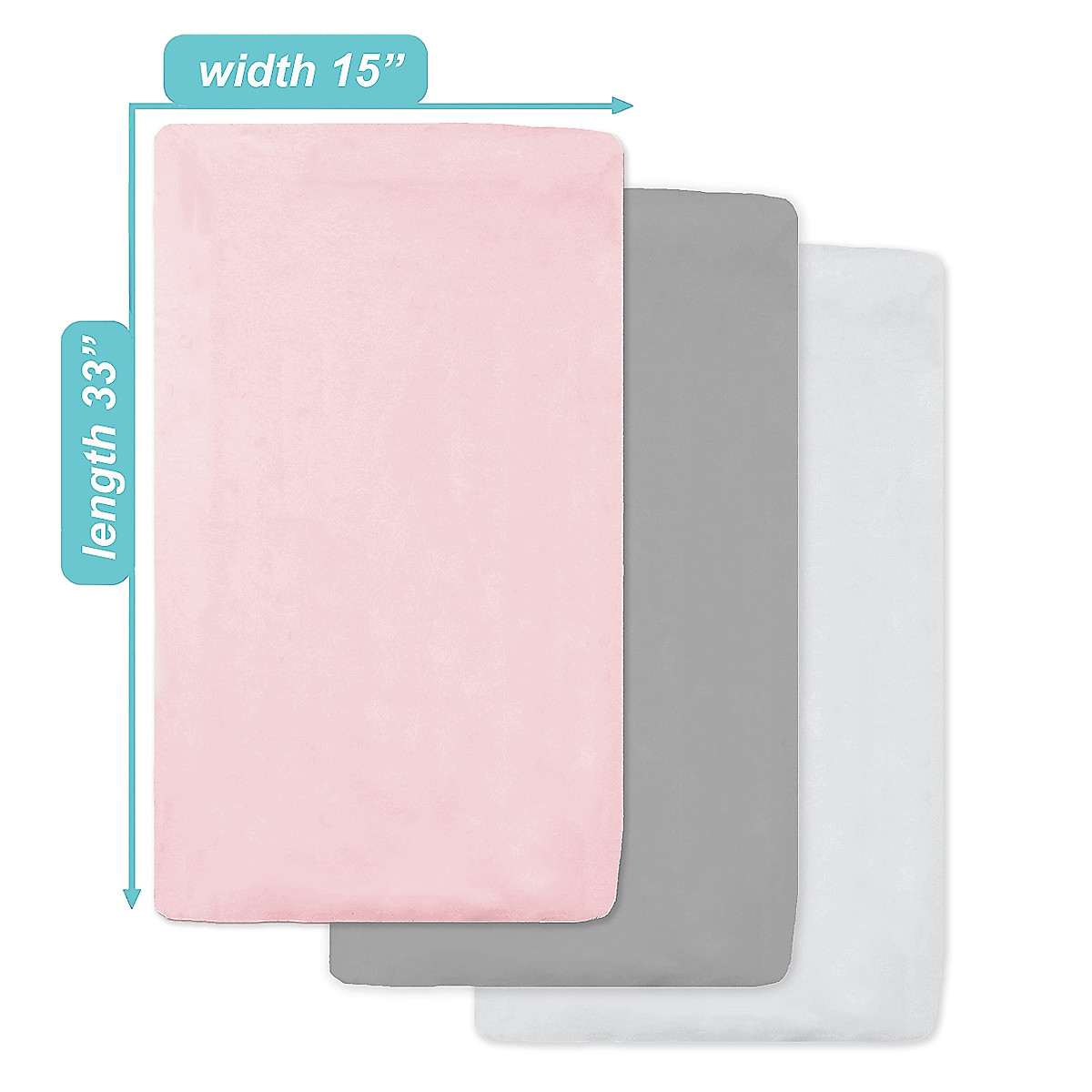 American Baby Company 15" x 33" Fitted Bassinet Sheet, 100% Natural Cotton Jersey Knit, Pink/Gray/White, Soft Breathable, for Boys and Girls, 15x33 Inch Pack of 3