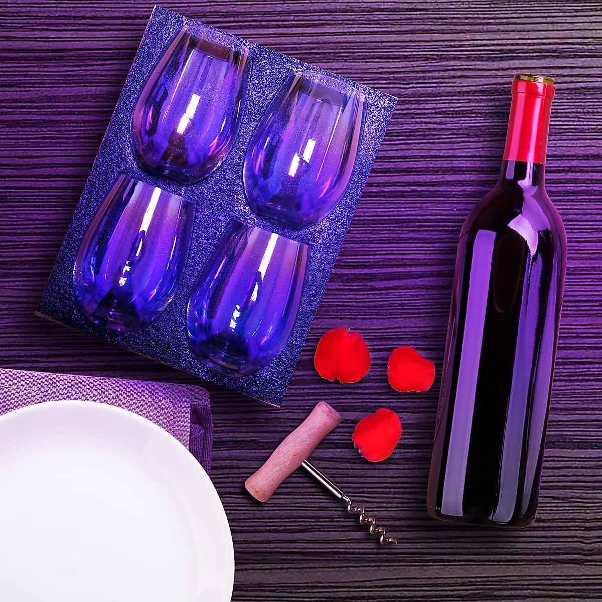 HELLWANG Wine Glasses Set of 2, 20 Ounce Seven Color Dazzling Stemless Wine Glass for Red or White Wine, Whiskey- Pool Party Beach Travel Cups