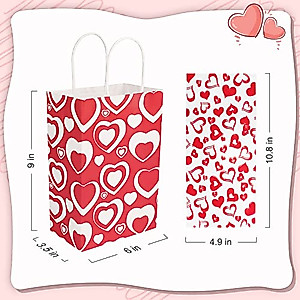 AKEROCK Valentines Day Gift Bags for Kids, 18 Pcs Paper Bags with Handles & 18 Pcs Cellophane Bags with Twist Ties & 18 Pcs Heart Shaped Cards, Valentine Bags bulk for Candy & Treat