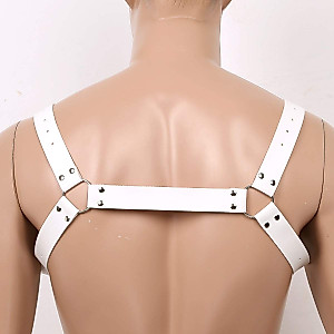 PU Leather Chest Harness Strong And Sturdy Shoulder Strap Body Comfortable Belt Punk Gothic Cosplay Clubwear Costume for Mens (White B)