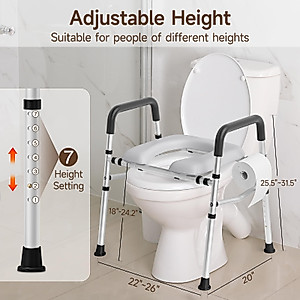WAYES Raised Toilet Seat With Handles for Seniors - Toilet Seat Extension, Fit Most Toilet, Up to 400 Lbs, Adjustable Height & Width