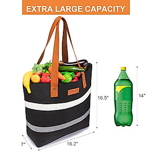 Sucipi Jumbo Insulated Cooler Tote Bag for Beach Foldable Insulated Reusable Grocery Bag with Zipper Large Insulated Shopping Bags for Frozen Food for Women Waterproof Leakproof