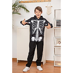 uideazone Cosplay Hoodies for Kids Teen Boys Girls Halloween Hooded Sweatshirt 3D Skeleton Printed Pullover Coat Jacket Hoody 12-13 years