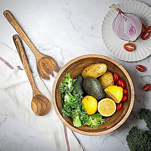 Pak Wooden Salad Bowl Set, Salad Bowl, Large Salad Bowls, Large Wooden Bowls, Salad Mixing Bowl, Wood Serving Bowl, Wood Salad Bowl Set, Salad Bowls Large, Wooden Salad Bowl Sets with Serving Utensils