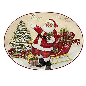 Certified International Holiday Wishes Oval Platter, 16.5" x 12.25" Servware, Serving Accessories, One Size, Multicolored