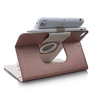 Thankscase Case for iPad Mini 5 7.9" 2019 / iPad Mini 4 2015, Rotating Case Leather Cover with Pencil Holder, Swivel Case Build in Hand Strap, Wallet Pocket for iPad Mini 5th Gen (Rose Gold)