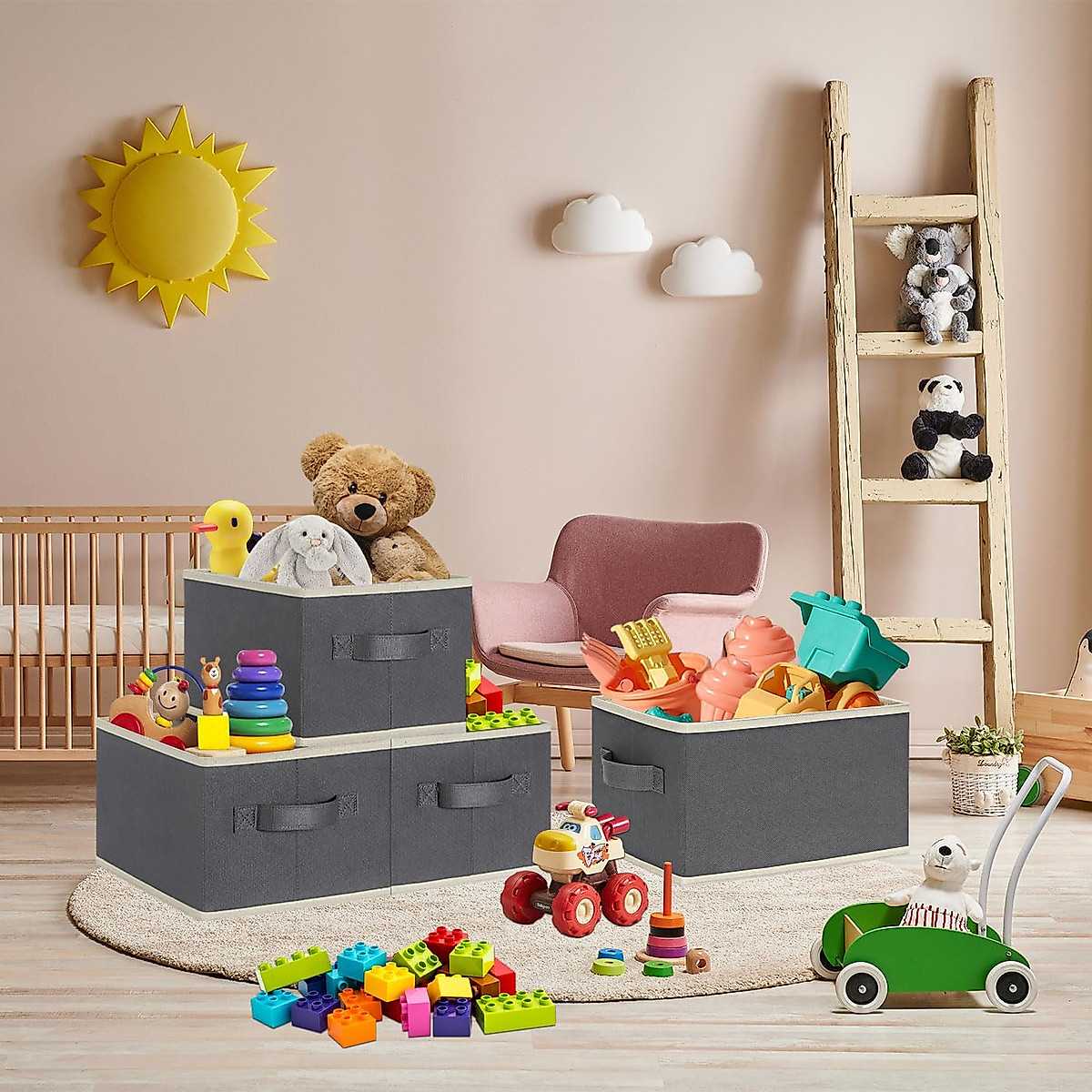 LHZK Small Storage Baskets for Shelves 6 Pack, Collapsible Fabric Storage Bins for Shelves, Closet Storage Bins with Handles, Storage Baskets for Organizing Home (Grey, 11.4"x8.7"x6.7")