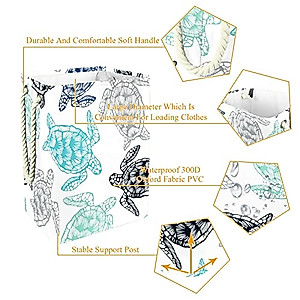 Inhomer Blue Green Black Grey Sea Turtles Pattern Large Laundry Hamper Waterproof Collapsible Clothes Hamper Basket for Clothing Toy Organizer, Home Decor for Bedroom Bathroom