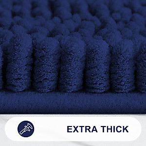 Grandaily Chenille Striped Bathroom Rugs 30x20, Extra Thick and Absorbent Bath Rugs, Non-Slip Soft Plush Shaggy Bath Carpet, Machine Wash Dry, Bath Mats for Bathroom, Navy