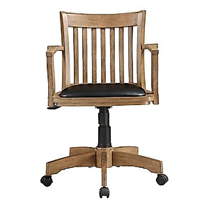OSP Home Furnishings Deluxe Wood Banker's Desk Chair with Padded Seat, Adjustable Height and Locking Tilt, Fruitwood Finish and Black Vinyl