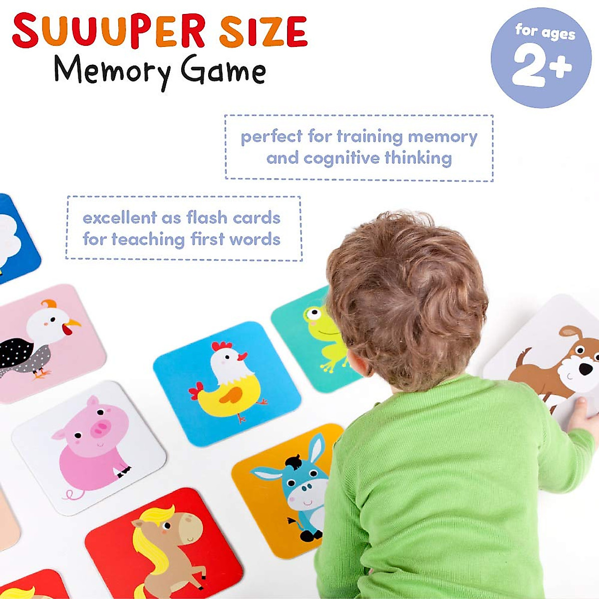 Banana Panda Suuuper Size Memory Matching Kids Game - includes 24 Extra-Large 6” x 6” Cards - Match The Animals or Use as Flashcards - for Toddlers, Boys & Girls, ages 2-4 years