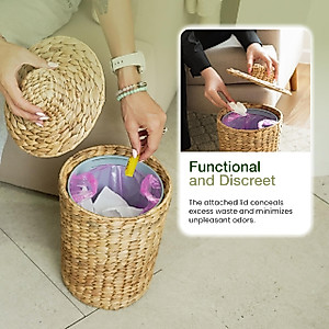 Tidita 1.3 Gallons Wicker Waste Basket with Lid - Large Wicker Trash Can for Office - WasteBaskets for Bedroom, Bathroom, Kitchen, Living Room - Boho Handwoven Trash Cans for Garbage (Water Hyacinth)