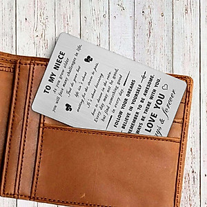 Niece Birthday Card Gifts - Niece Gifts from Auntie Uncle - Engraved Message Niece Wallet Card