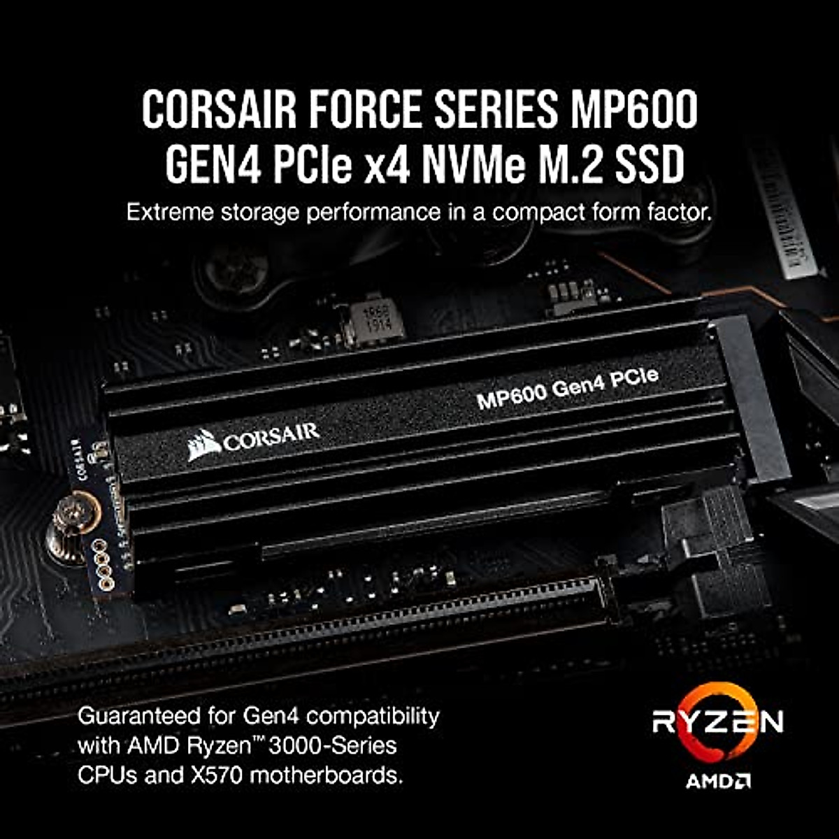 Corsair Force Series MP600 500GB Gen4 PCIe x4 NVMe M.2 SSD (Up to 4,950MB/s Sequential Read and 2,500MB/s Sequential Write Speeds, High-Density 3D TLC NAND, M.2 2280 Form Factor) Black
