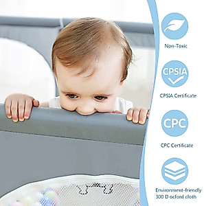 Bebikim Baby Playpen,Ball Pit for Babies and Toddlers,71"×59" Large Baby Ball Pit Indoor Baby Fence Play Area,Ball Pits with 30 Balls Infants Kids Activity Play Pen Center Light Grey