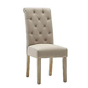 NOBPEINT Tan Fabric Upholstered Dining Chairs Solid Wood Legs, Set of 4