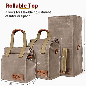 Corebes Insulated Lunch Bag for Men/Women, 11L Waxed Canvas Lunch Box with Adjustable Shoulder Strap & Double Hook-and-Loop Handles for Work Picnic Hiking