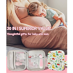 30 in 1 Baby Healthcare and Grooming Kit, Portable Baby Electric Nail Trimmer Set, Newborn Nursery Care Kit Baby Essentials with Baby Healthcare kit, Medicine Dispenser, Haircut Tools, etc (Pink)