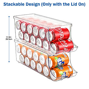 Puricon 2 Pack Soda Can Organizer Dispenser for Refrigerator Bundle with 2 Pack Fresh Food Containers for Fridge, Kitchen Fruit Storage Accessories Vegetable Keeper Produce Saver