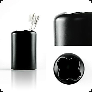 Willow&Ivory Bathroom Accessories Set | 5 Piece, Matte Black Ceramic Bath Set | Toothbrush Holder, Soap Dispenser, Soap Dish, 2 Tumblers | Midnight Collection