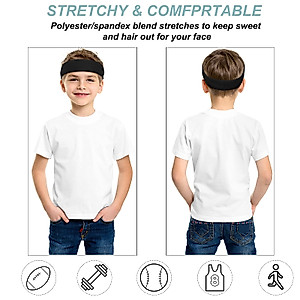 4 Pieces Kids Sports Headbands Athletic Sweatbands Headband Wicking Elastic Hairband for Girls and Boys Toddler Children (Black, White, Dark Green, Light Grey)