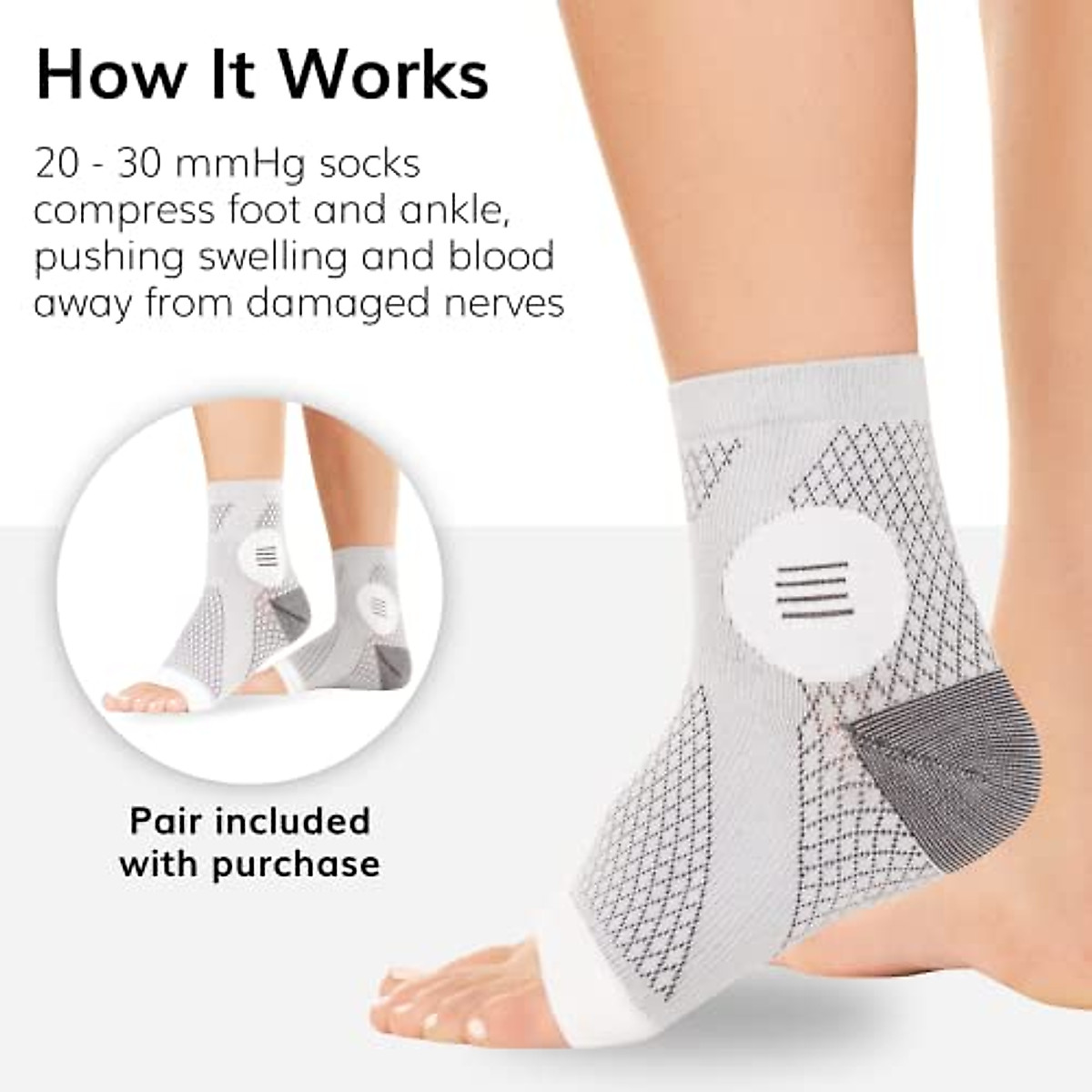 BraceAbility Neuropathy Socks - Peripheral Neuritis Therapy Compression Diabetic Open-Toe Foot Sleeves for Ankle Gout, Nerve Damage Pain in Legs and Feet Relief Brace for Men and Women (L - 1 Pair)