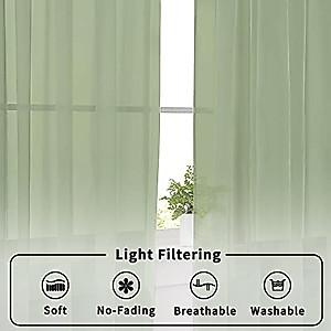 Aiyufeng Sheer Bedroom Curtains 2 Panel Sets 84" Inch Length - Transparent Light Weight Soft Sage Window Treatment Panels for Study Room/Living Room/Guest Room, Per Panel W40 X L84 inches