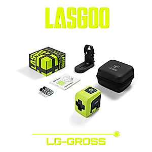 LASGOO Laser Level Self Leveling, Green Cross Laser Line with Vertical and Horizontal for Picture Hanging and Construction, Magnetic Rotating Stand and Portable Case Included, Green