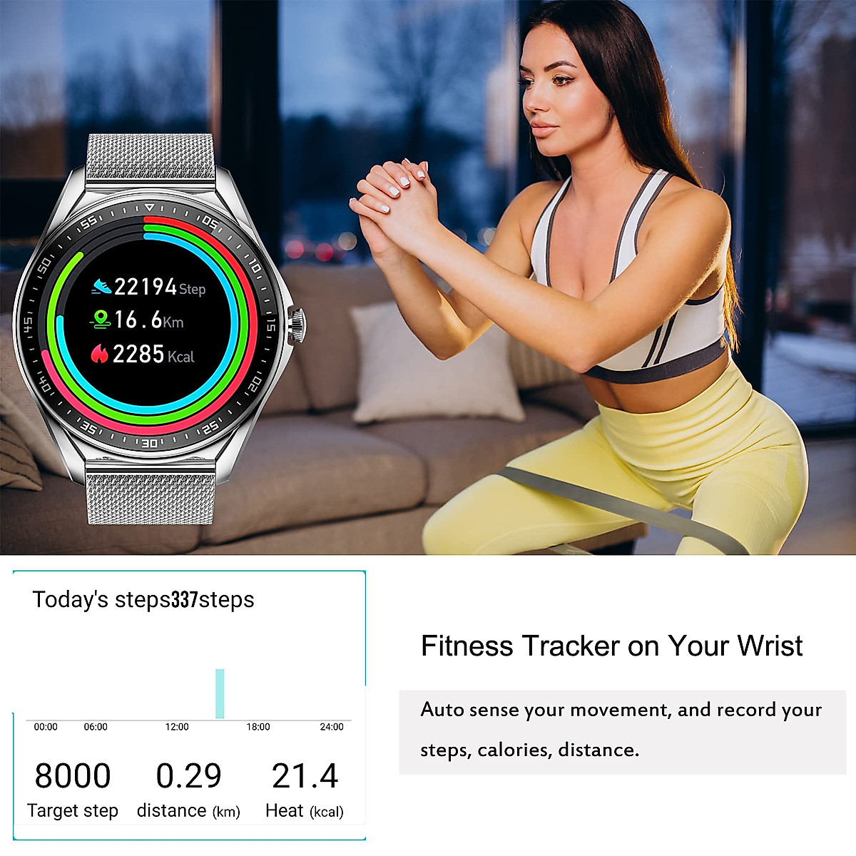 Pard Smart Watch with Make/Answer Calls, Music Contral/Player for iOS/Android Smartphone, Fitness Tracker with Heart Rate/Blood Pressure/Blood Oxygen Monitor for Men and Women, Silver