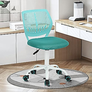 FurnitureR Desk Chair Small Study Chairs Armless for Child Kids Teens, Swivel Rolling Lightweight Task Chair with Wheels and Mesh Padded Cushion, Turquoise
