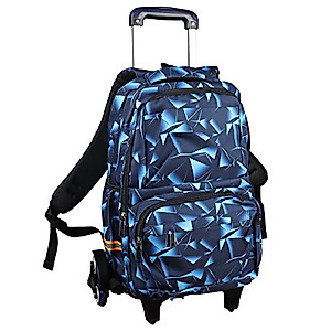 VILINKOU Rolling Backpack with Wheels Trolley Bag Wheeled Backpack for Boy and Girl, Backpack on Wheels for School, Travel (Blue Geometry)