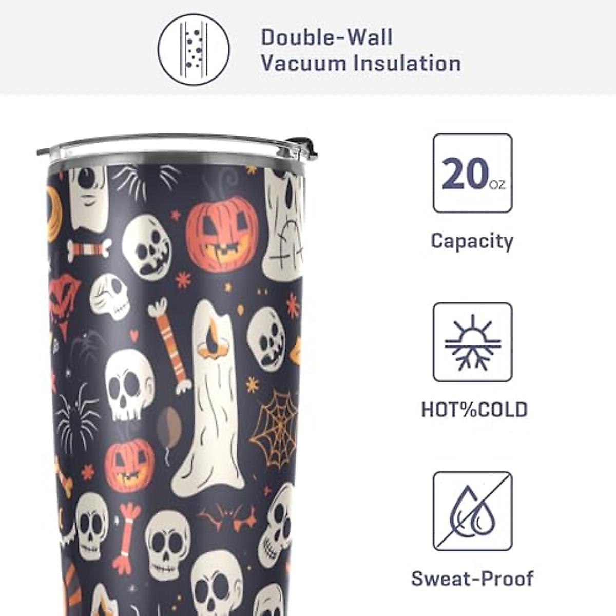 Amooorous Cartoon Cute Yellow Halloween Pumpkin Stainless Steel coffee cups with lids with Straw Lid coffee travel mug 20oz for Home, Office or Car simply Vacuum Insulated Tumbler termo para bebidas