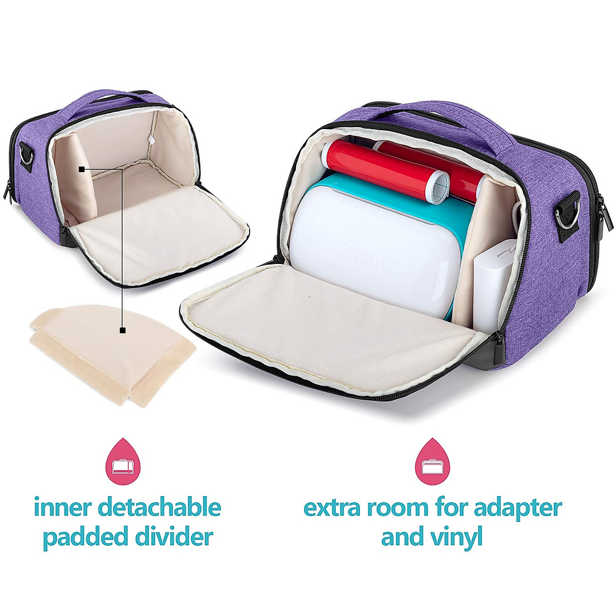 Luxja Carrying Case Compatible with Cricut Joy, Bag Compatible with Cricut Joy and Tool Set (with Accessories Storage Section), Purple (Bag Only, Patent Design)