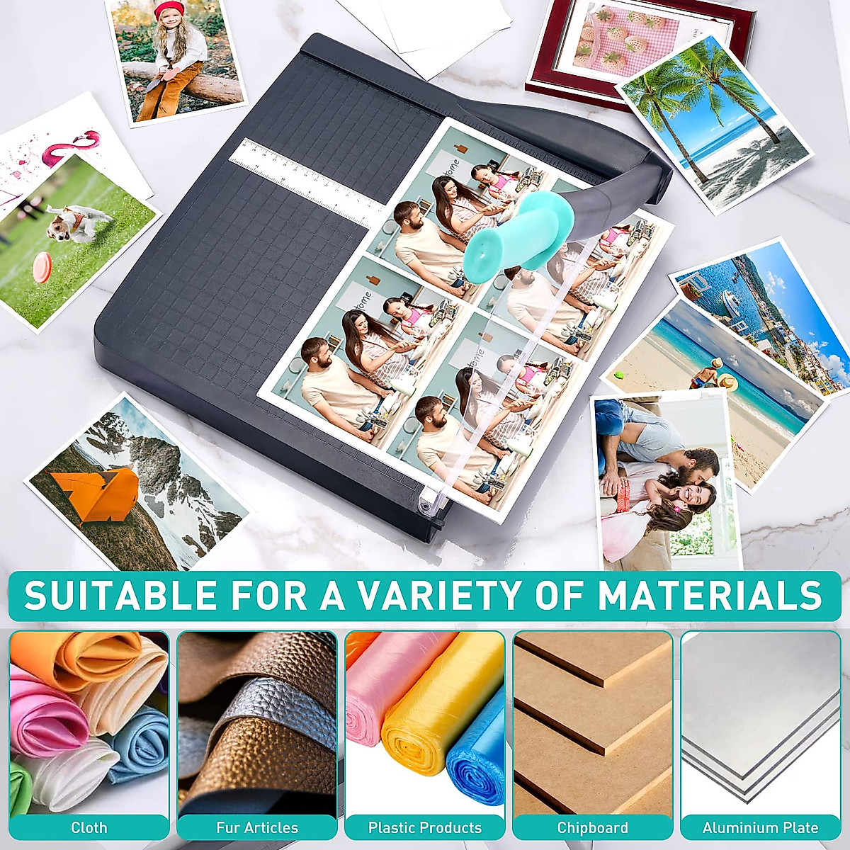 Paper Cutter, Paper Slicer with Safety Guard and Blade Lock, 12" Cut Length Guillotine Paper Cutter with 16 Sheet Capacity, Paper Cutters and Trimmers for Cardstock Cardboard (Gray)