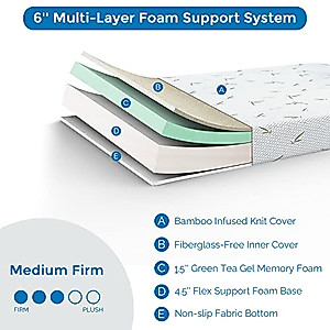 IULULU Full Mattress, 6 Inch Memory Foam Mattress in a Box, Green Tea Gel Infused Mattresses with Breathable Bamboo Cover for Cool Sleep, Medium Firm Supportive, CertiPUR-US Certified