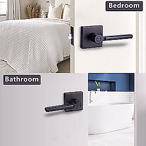 HBL' 2 Pack | Black Interior Door Handles Heavy Duty - Privacy Door Knobs for Bedroom & Bathroom | Made of Zinc Alloy | Fits Door Panel Thickness 1-3/8" to 1-3/4".