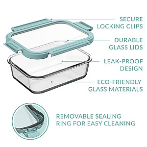 Bentgo®️ Glass Leak-Proof Food Storage Set - 8 Piece Stackable 1-Compartment Meal Prep Containers & Airtight Locking Lids, Reusable, BPA-Free, Microwave, Freezer, Oven, Dishwasher Safe (Coastal Beach)