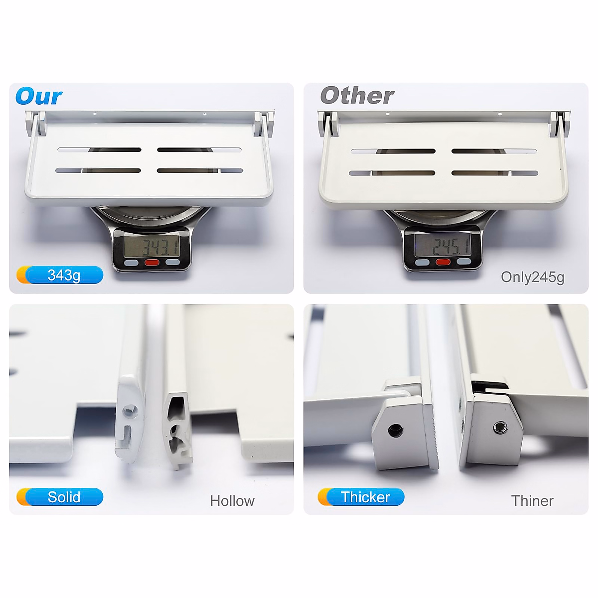 SKIKEN Folding Wall Shelf for Bathroom | 2-Tier Folding Metal Shelves | 90° Fold Up | Wall Mounted Drop Down Floating Shelf for Rv, Laundry Room, Toilet Room, Waterproof(2-Pack, Black)