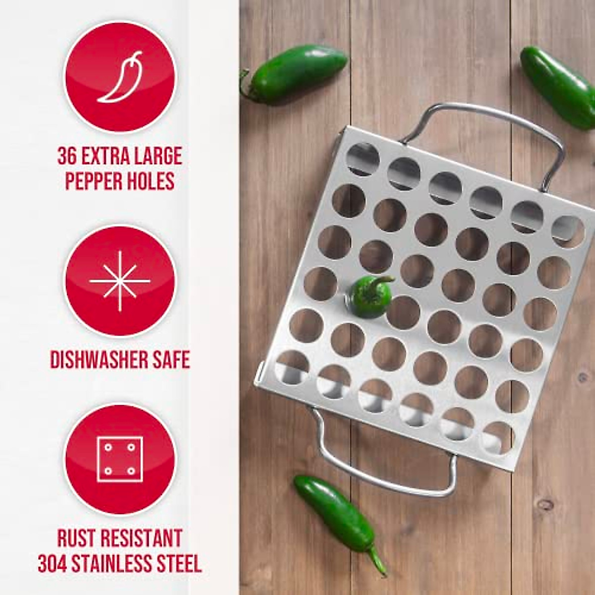 BBQ-Aid Jalapeno Poppers Grill Rack with Handles - Jalapeno Popper Holder for Grill - Easy to Pick Up - Chicken Legs & Wings or Chili - 36 Capacity Racks- BBQ Grill and Smoker Accessories